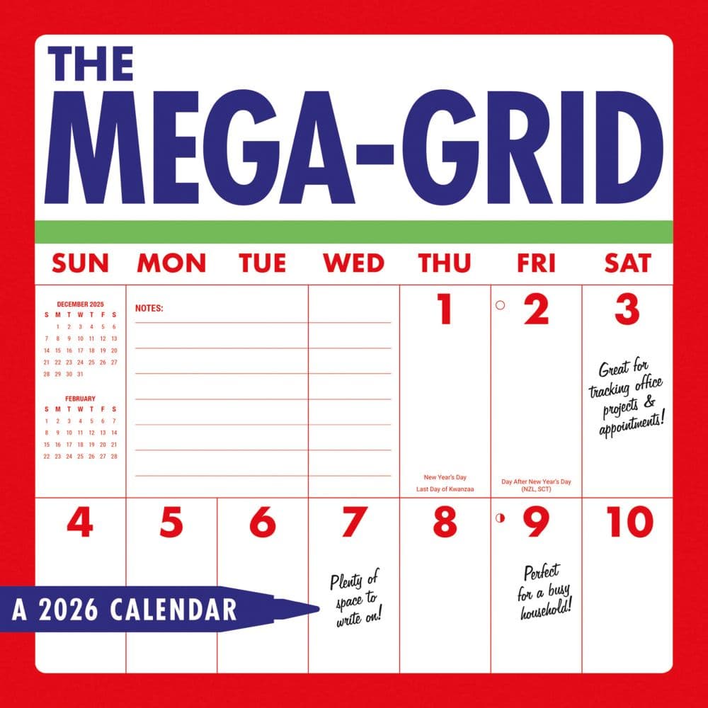 Mega Grid 2026 Wall Calendar - Calendars.com