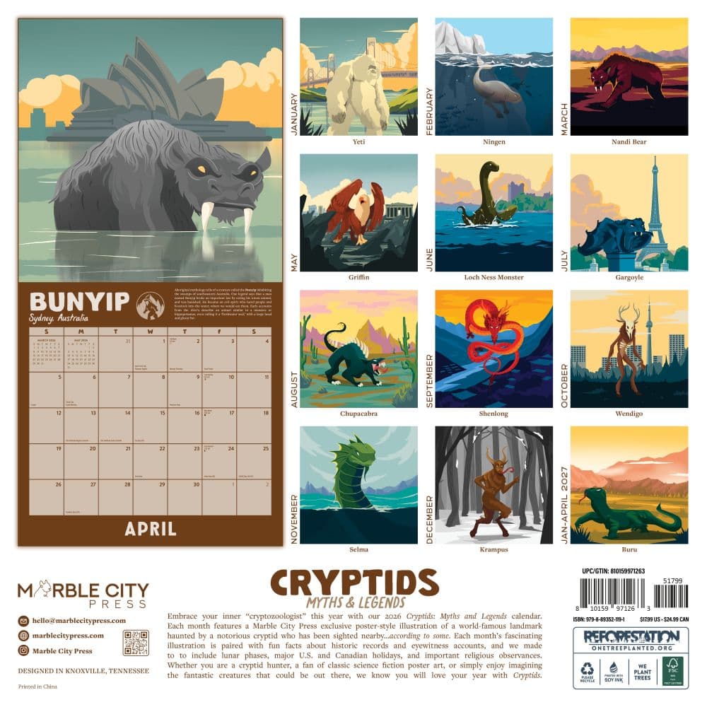 Unique Gifts Fantasy Wall Calendar Folklore Mythical Creatures 2026 ...