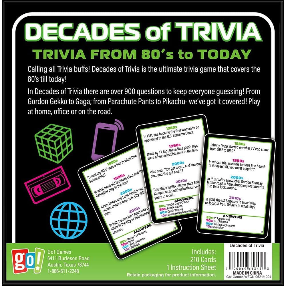 Decades of Trivia Game - Calendars.com