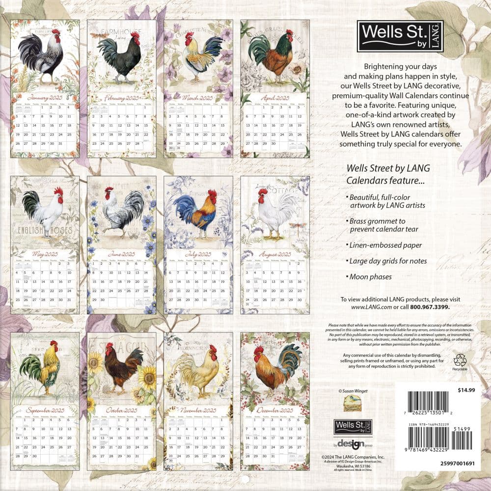 Roosters by Susan Winget 2025 Wall Calendar - Calendars.com Roosters by Susan Winget 2025 Wall Calendar - Calendars.com