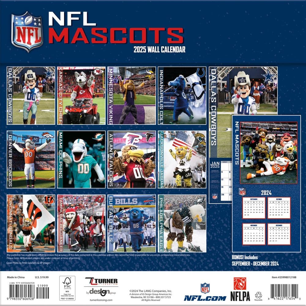 NFL Mascots 2025 Wall Calendar - Calendars.com