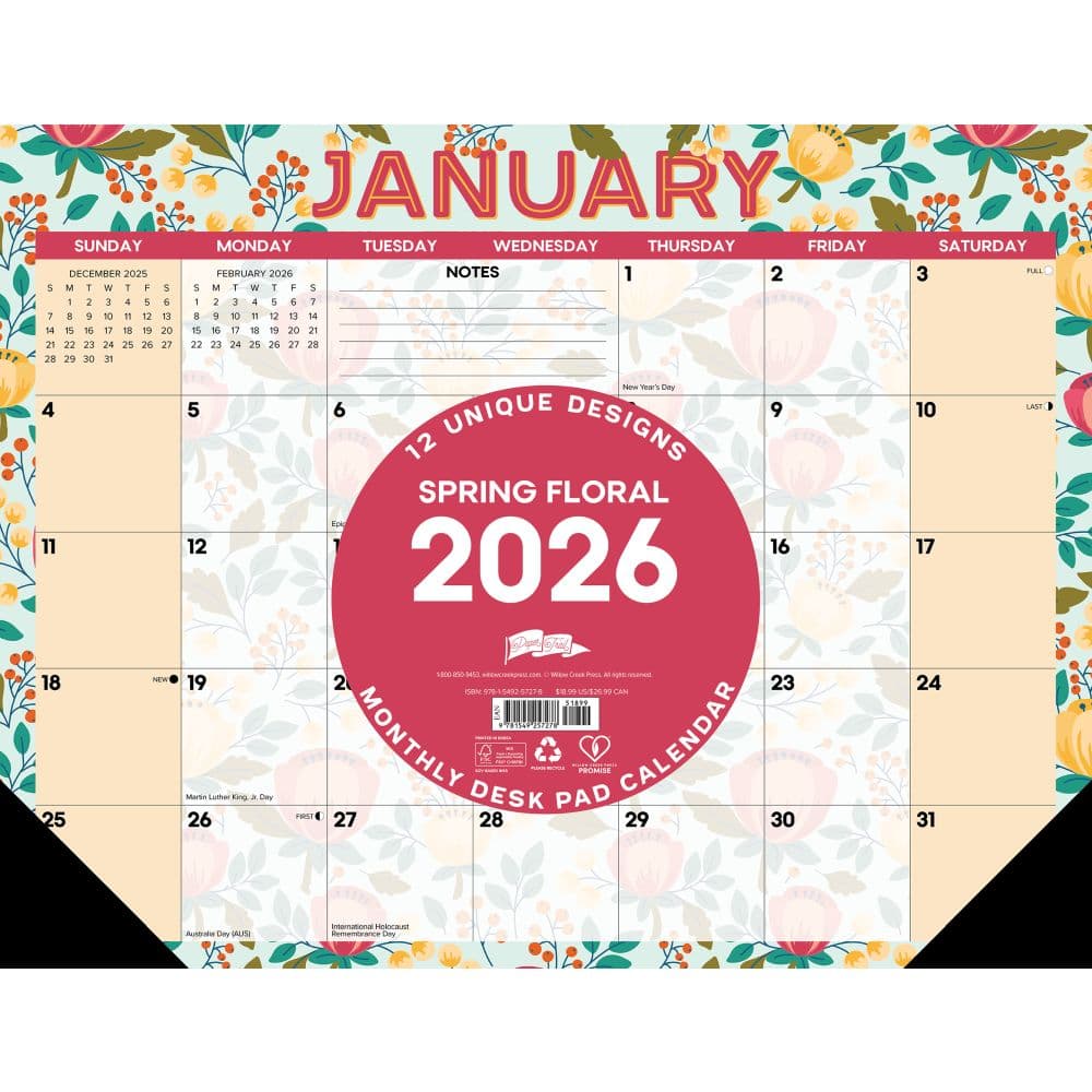 Spring Floral Large 2026 Desk Pad - Calendars.com