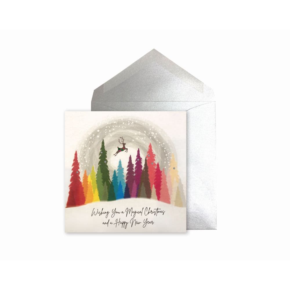 Rainbow Trees with Reindeer Christmas Card - Calendars.com