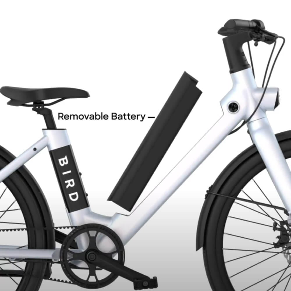 Electric bike with battery in frame store